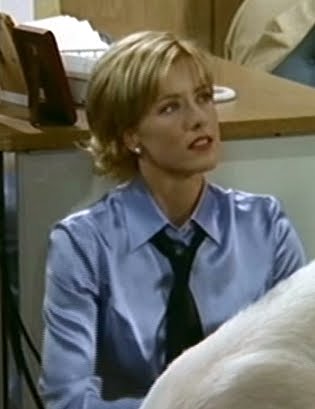 Ladies in Satin Blouses: tea leoni - blue satin blouse and tie
