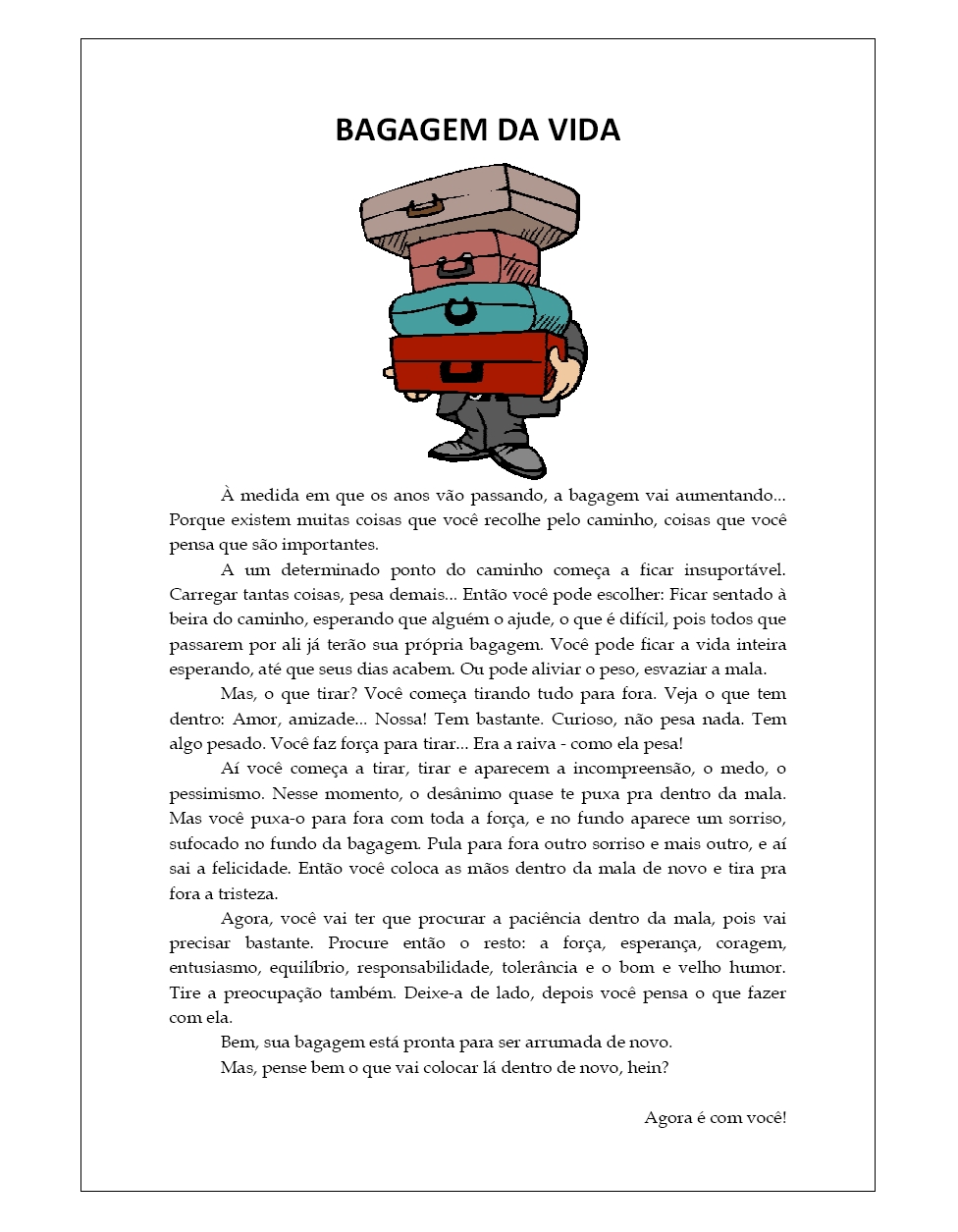 Texto Bagagem Da Vida Com Atividades - RETOEDU