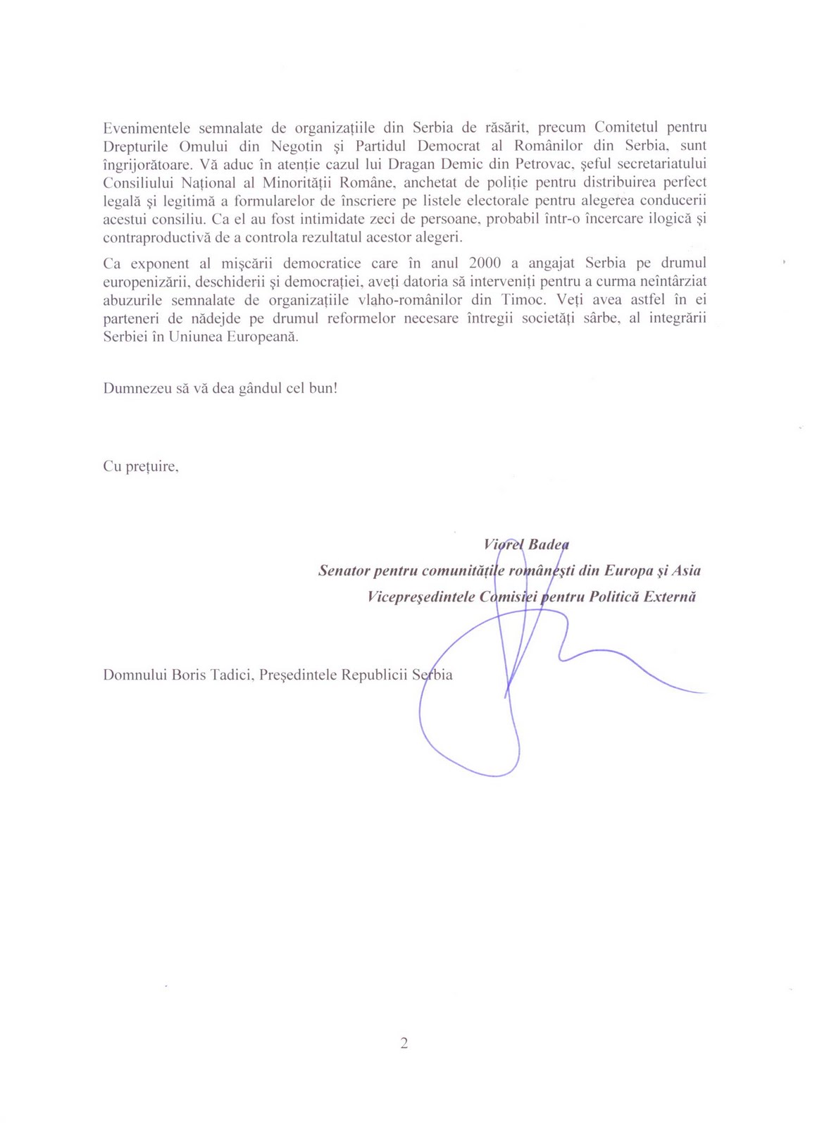 DOCUMENT. Scrisoare deschisa a senatorului Viorel Badea adresata ...