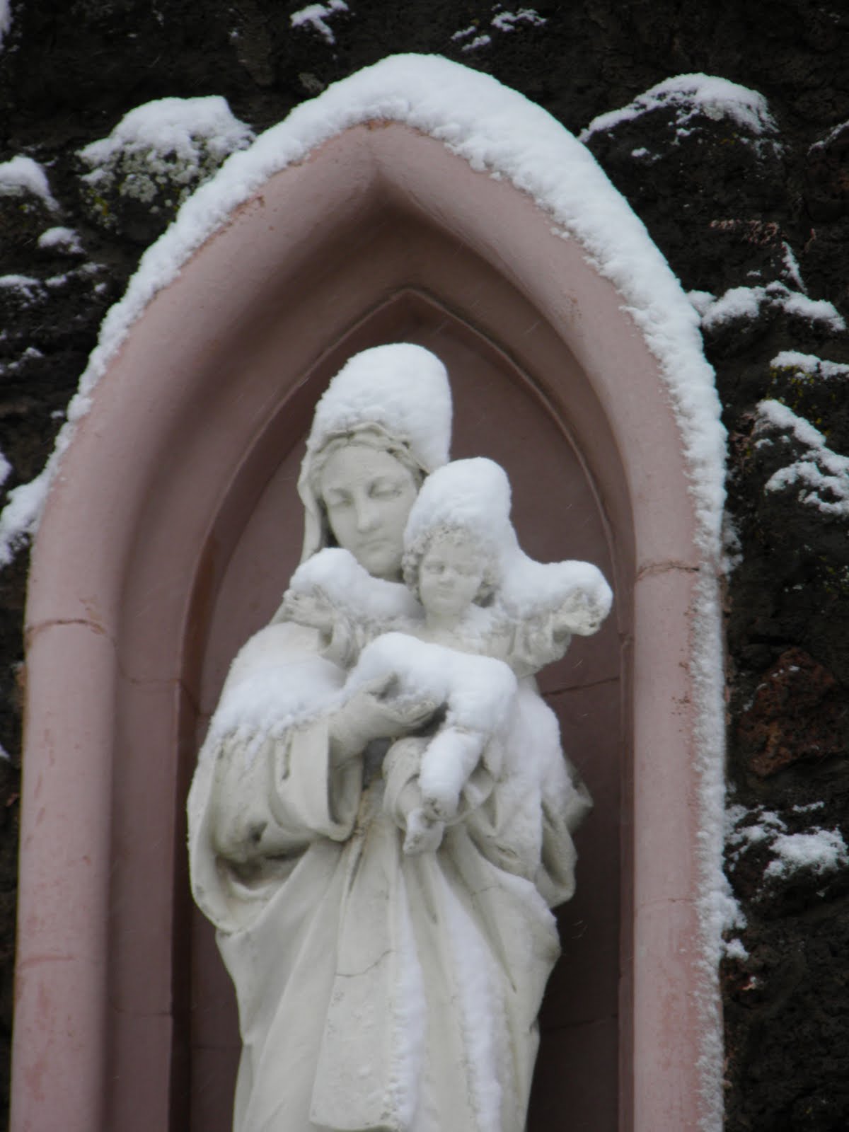 walking flagstaff: snow angels, snow gargoyles, snow mary and jesus