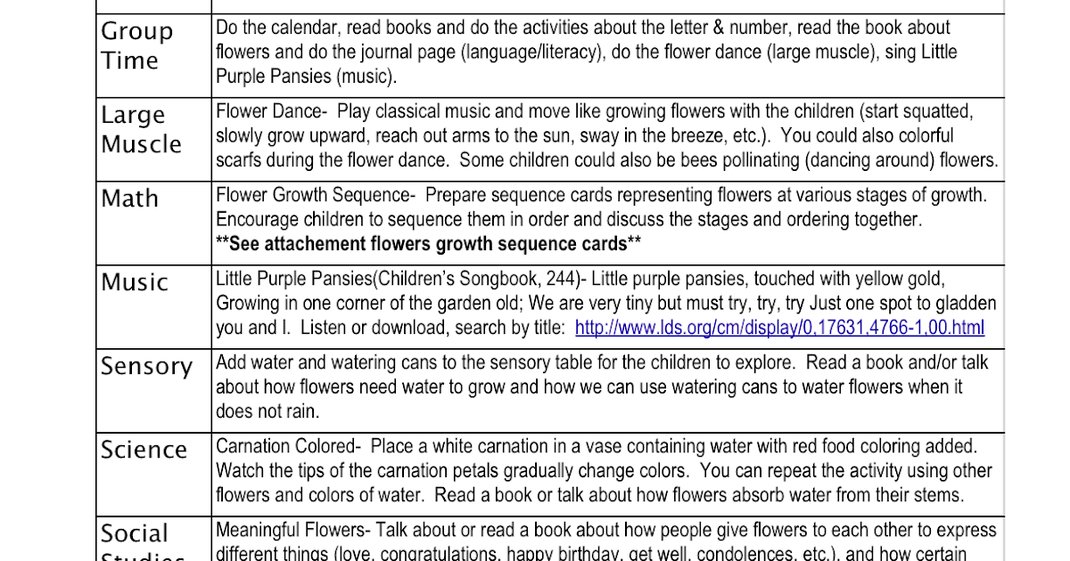 Preschool Is Fun Planning Activities: Flowers Lesson Plan