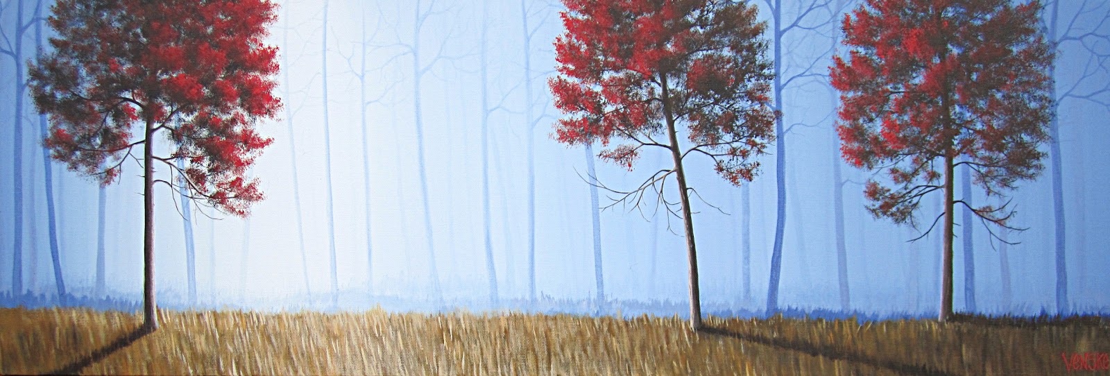 VenskeArts Studio: "The Three Red Trees" 12x36" Acrylic on canvas