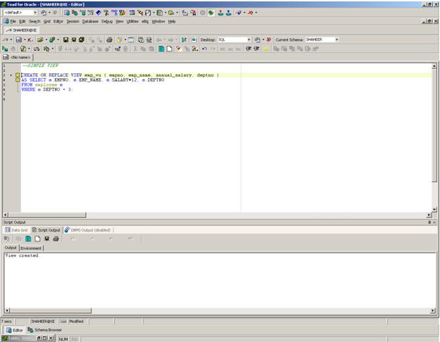 Creating Views in Oracle Database Using TOAD