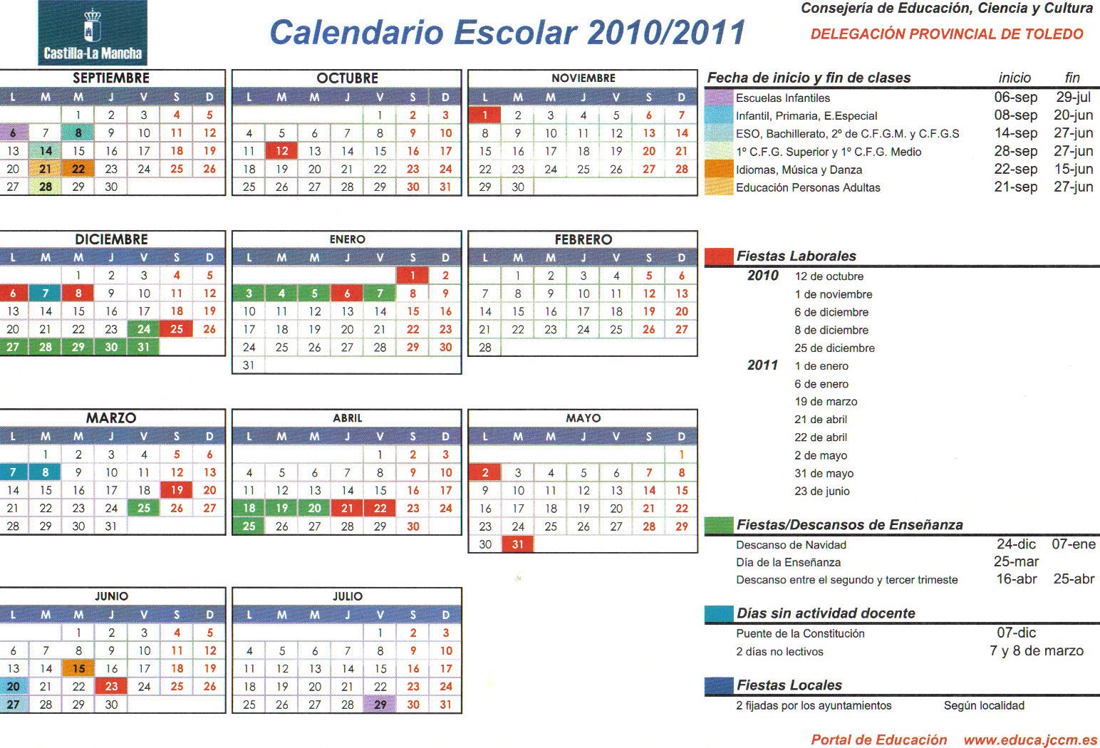 AMPA RODRIGO MANRIQUE: CALENDARIO ESCOLAR CURSO 2010-11