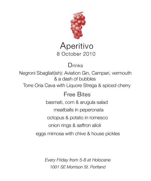 holocene market dinners: This week's Aperitivo menu