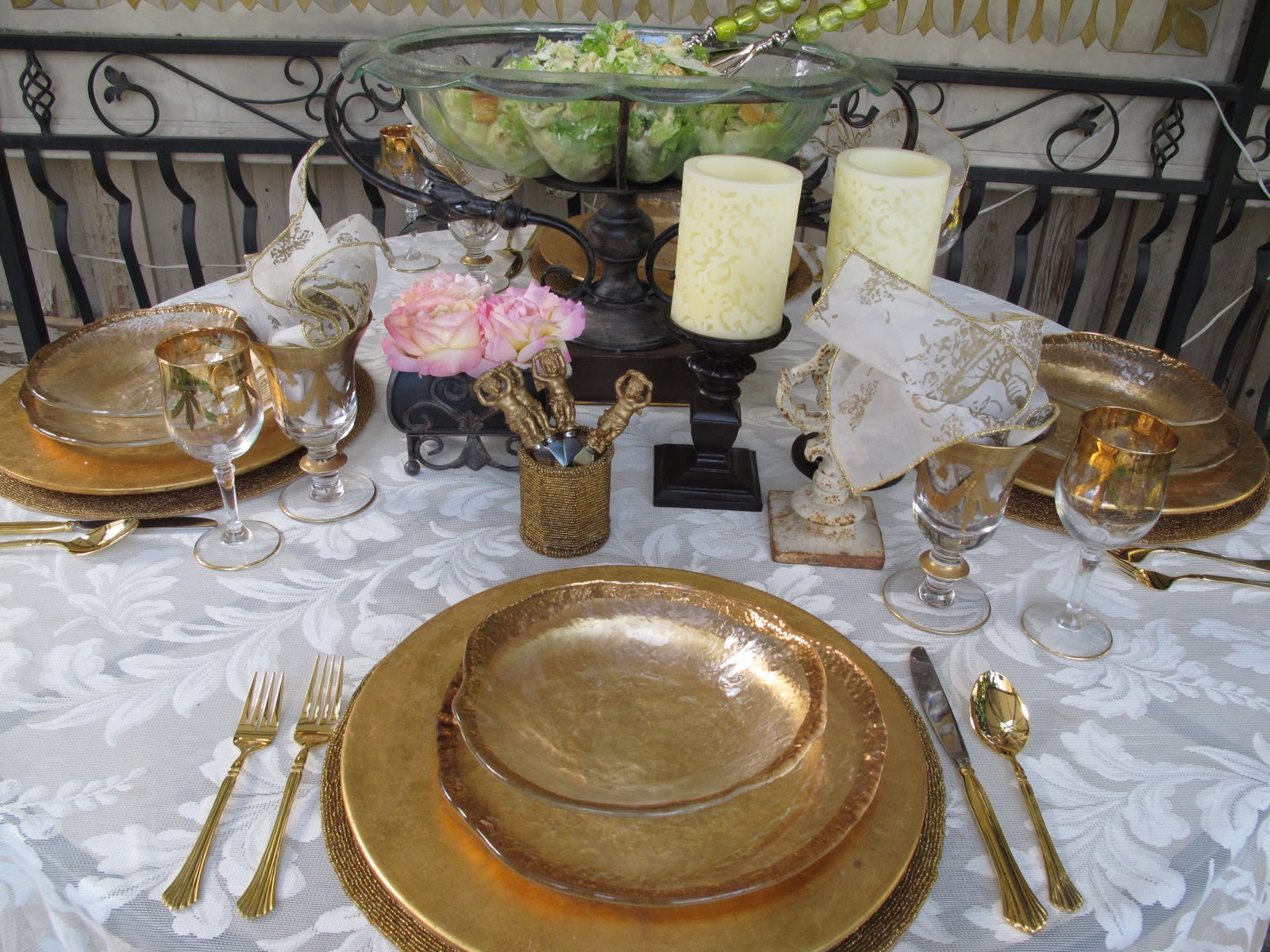 A Florentine Gold Table & Tortellini Caesar Salad - Purple Chocolat Home