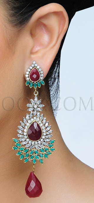 One Gram Gold Designer Cz(american Diamonds) Ruby Earrings - Jewellery ...