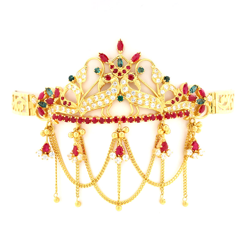 22 Carat Gold Armlet/patti with Laxmi Pendant and ruby,emrald gem ...