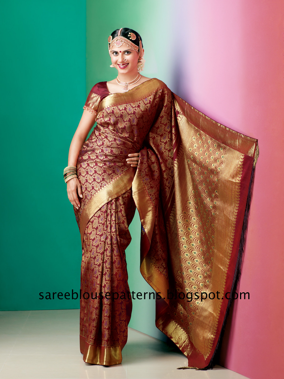 Maroon Traditional Pure Kanchi Silk Saree - Saree Blouse Patterns