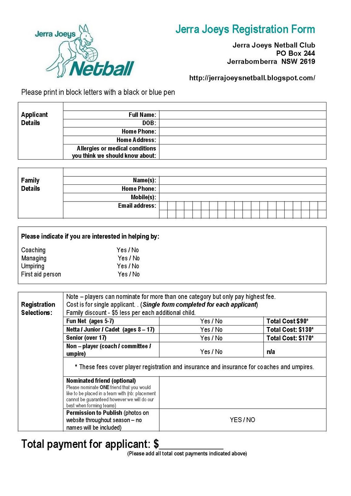 Jerra Joeys Netball Club: REGISTRATIONS 2011