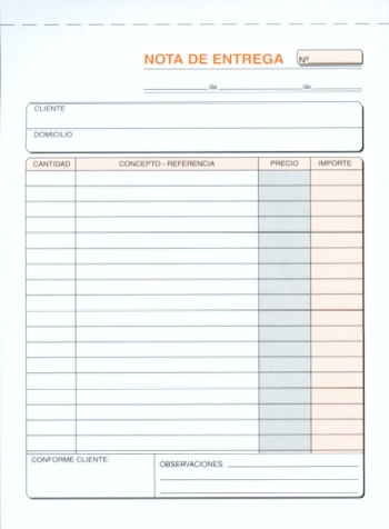 Una empresa de servicios: Formato de nota de venta para llenar