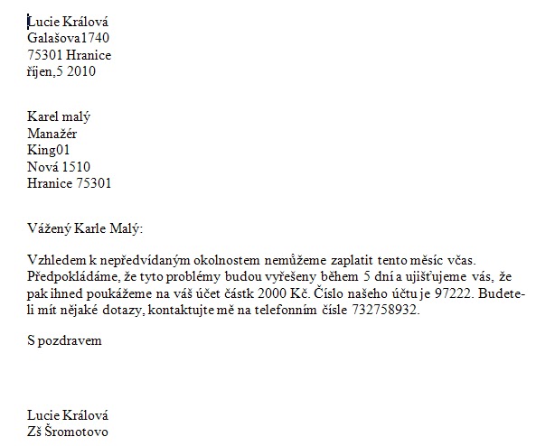 Králová Informatika: Dopis Word
