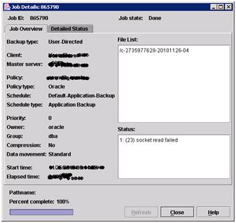 Netbackup Status Code 23 : Socket Read Failed