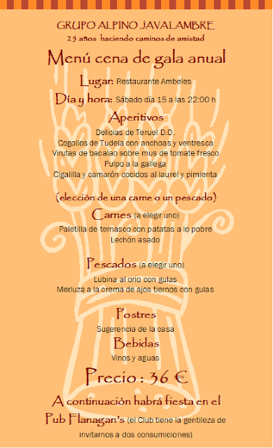 Menú cena de gala anual