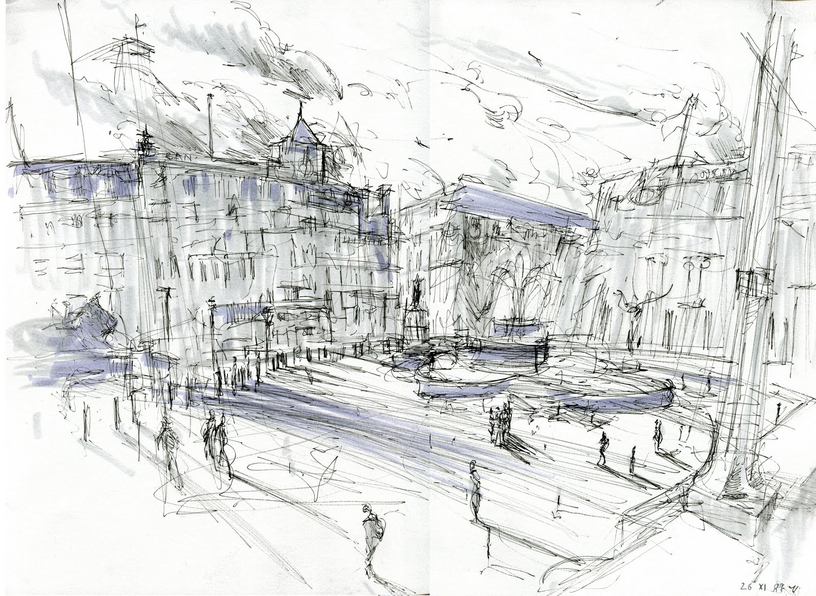 Cold but sunny in Trafalgar Square - Urban Sketchers