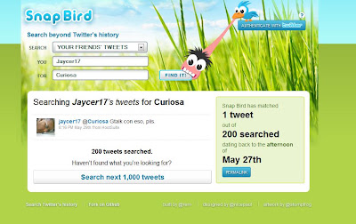 Snap Bird ~ Un peculiar buscador de Tweets. ~ Curioseando