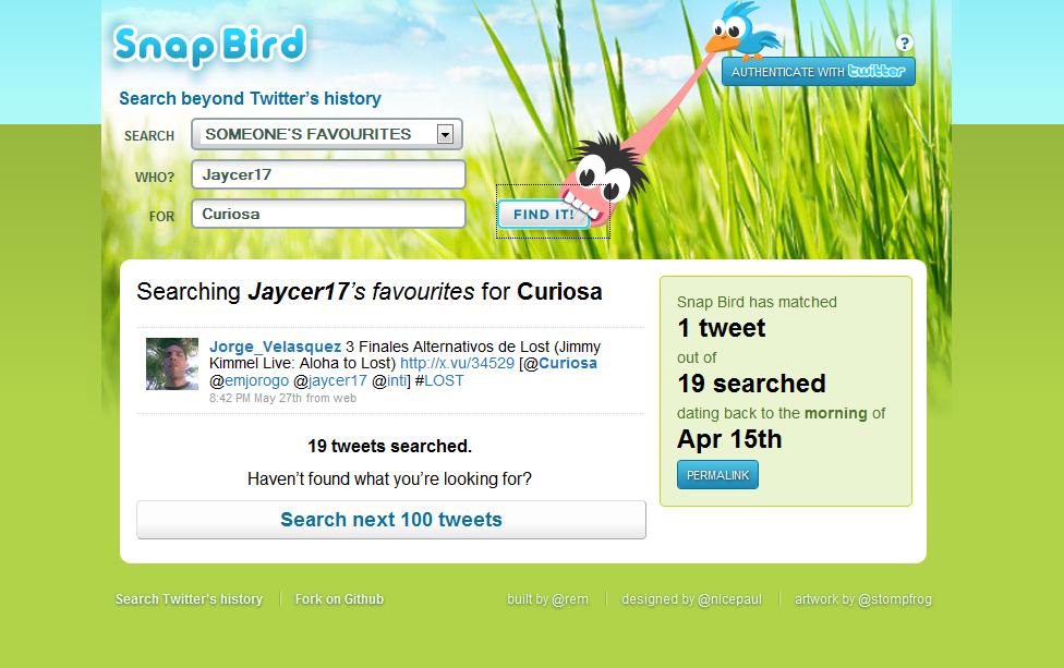 Snap Bird ~ Un peculiar buscador de Tweets. ~ Curioseando