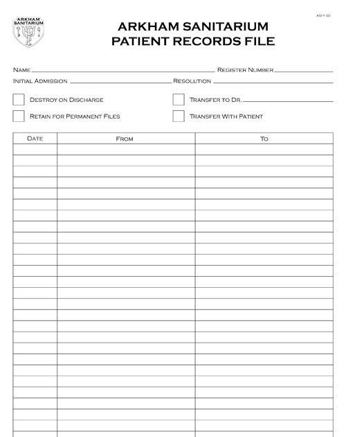 Propnomicon: Arkham Sanitarium Patient File