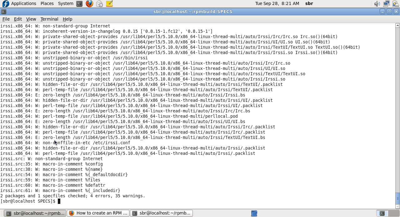 Kerry's SBR600 Blog Sessions: Rpmlint Error Messages