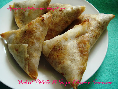 Priya's Versatile Recipes: Baked Potato N Soya Kheema Samosas