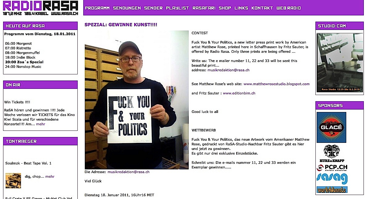 MATTHEW ROSE STUDIO: Print Contest Radio Rasa: Schaffhausen, Switzerland