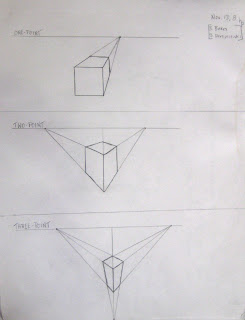 Haley Preston: 1, 2, and 3, point perspective boxes AND house with shading