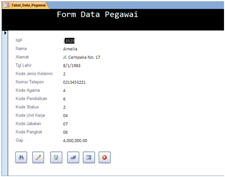 Database System Informasi Pegawai: Form Database System Pegawai