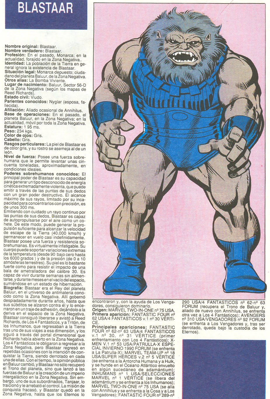 Fichas de Superheroes Marvel y DC: Blastaar