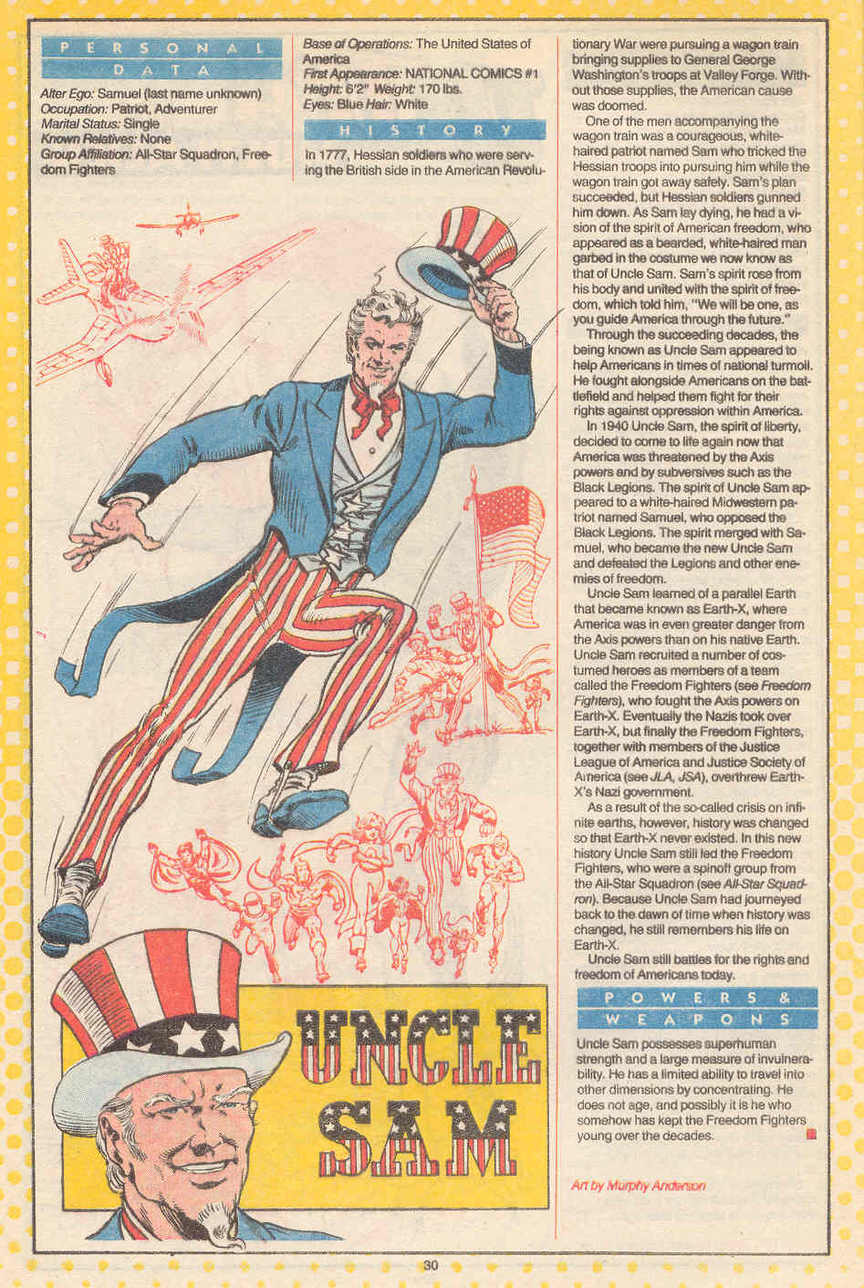 Fichas de Superheroes Marvel y DC: Tio Sam