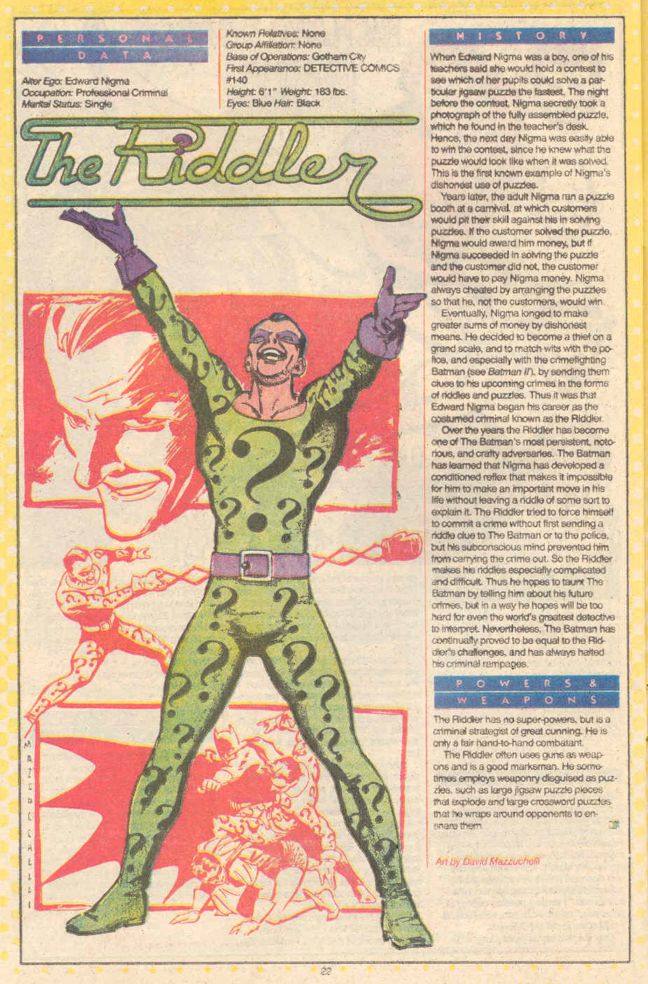 Fichas de Superheroes Marvel y DC: Enigma