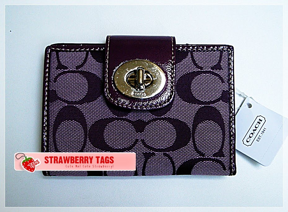 ~StrawBerry TaGs~: COACH Turnlock Signature Medium Wallet (Plum)
