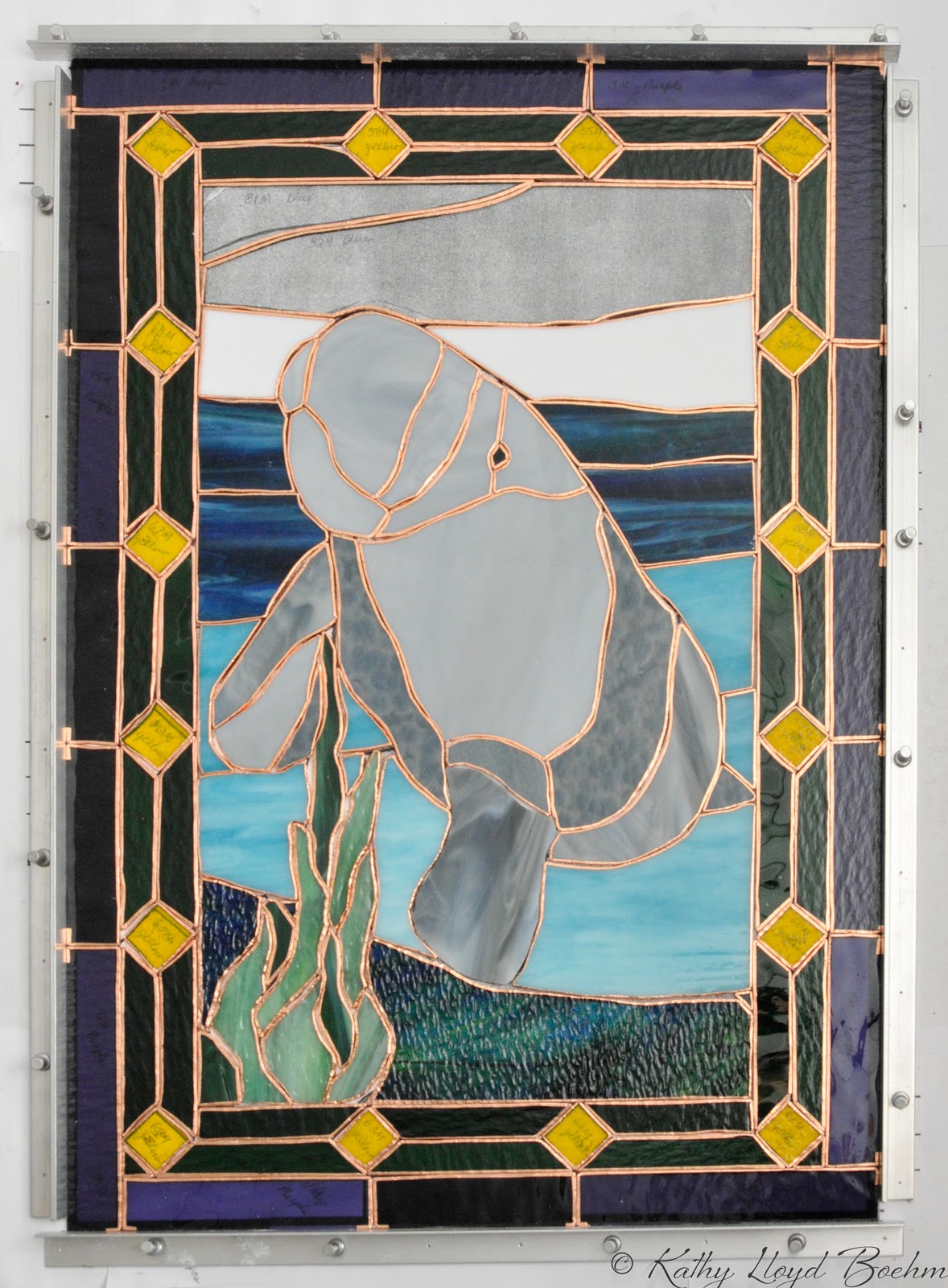 Boehm Stained Glass Blog: Dolphin & Manatee windows are foiled