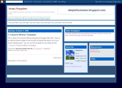 Simple 3 Columns Templates For Blogger XML Skin
