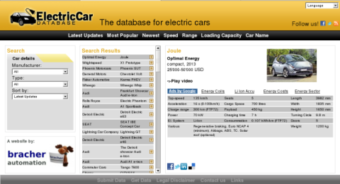 Bracher-Automation: Electric-Car-Database: Website Online