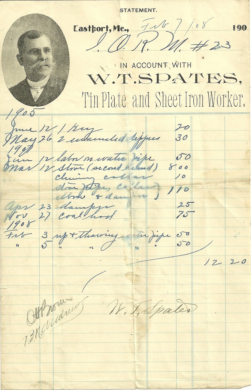 Heirlooms Reunited: 1908 invoice, W.T. Spates, Eastport Maine, with ...