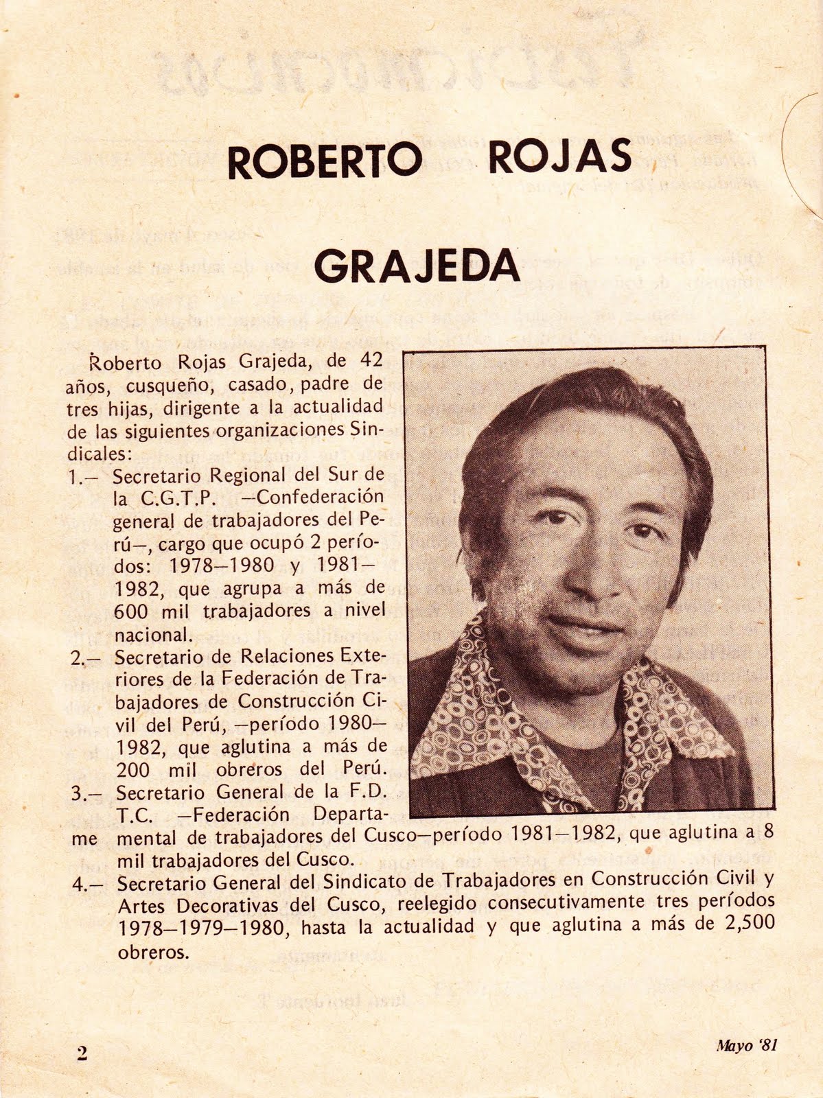 ROBERTO ROJAS GRAJEDA, LUCHADOR SOCIAL CUSQUEÑO: HOMENAJE PÓSTUMO A ...