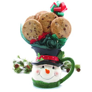 Chip cookies: Snowman Pitcher Cookie Bouquet- 6 or 12 Gourmet Cookies