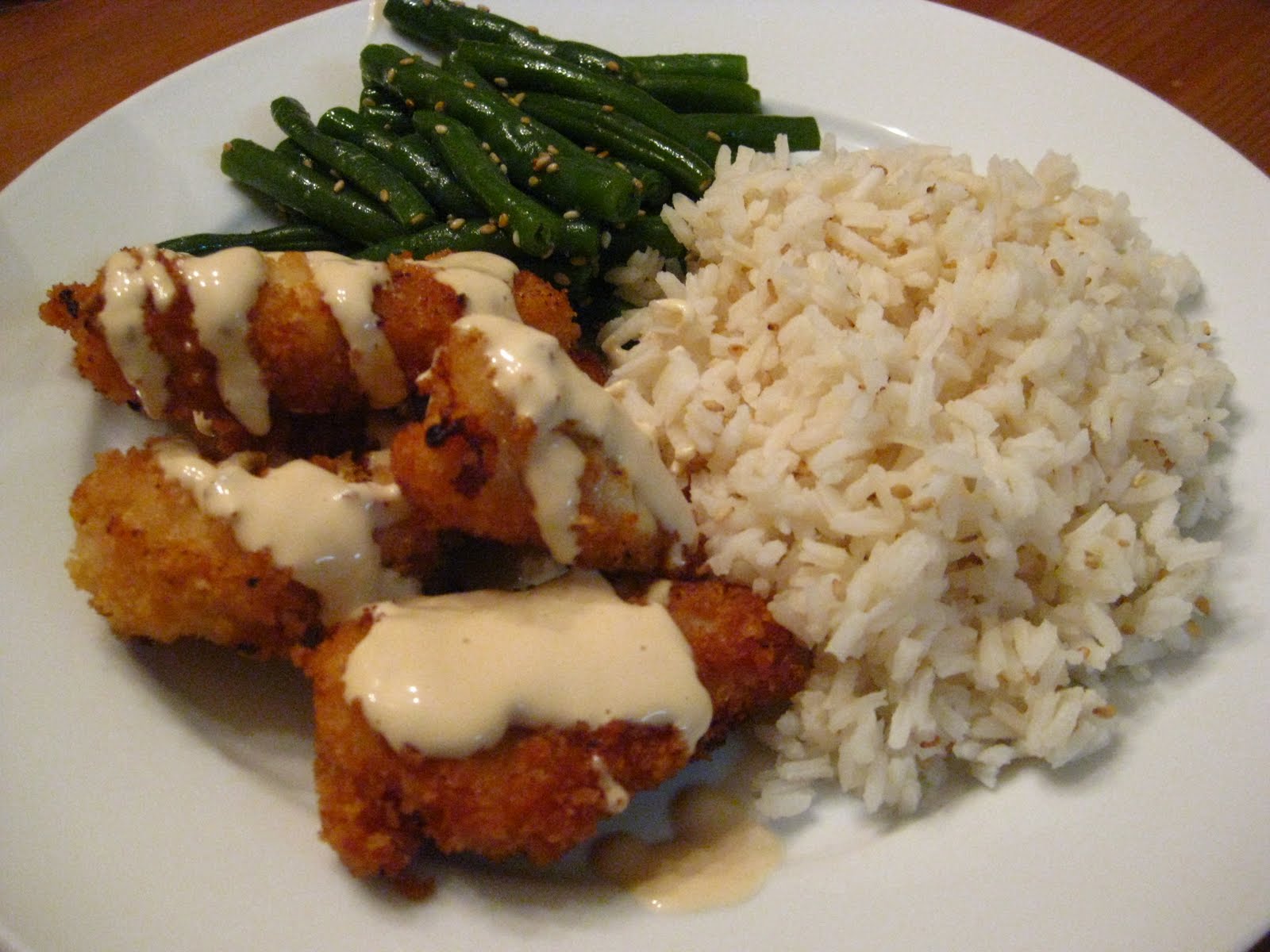 A Taste of Home Cooking: Crunchy Chicken with Sesame Rice and Green Beans