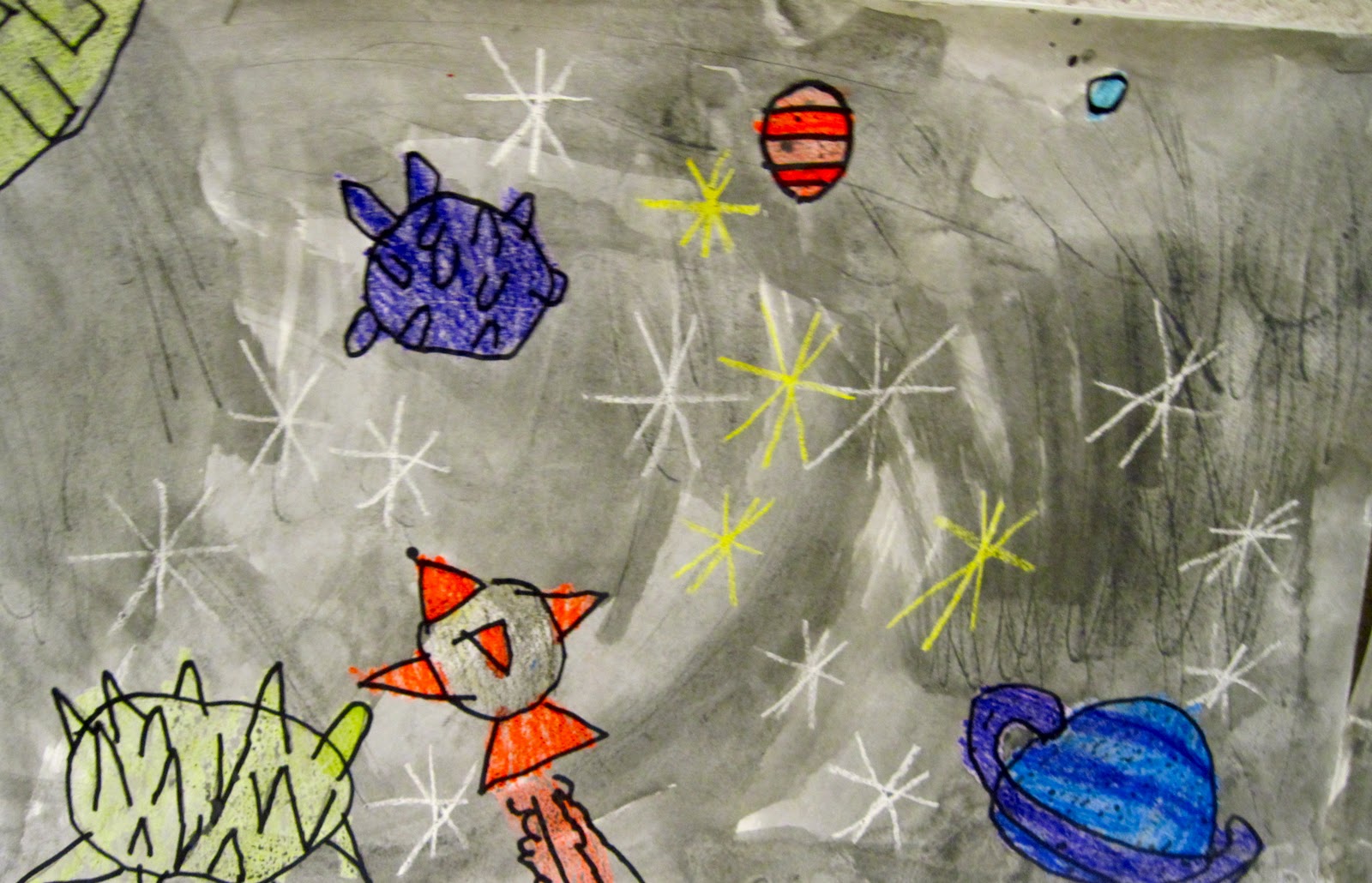 The Modern Art Smock: 1st Grade Outer Space Crayon Resist Paintingss