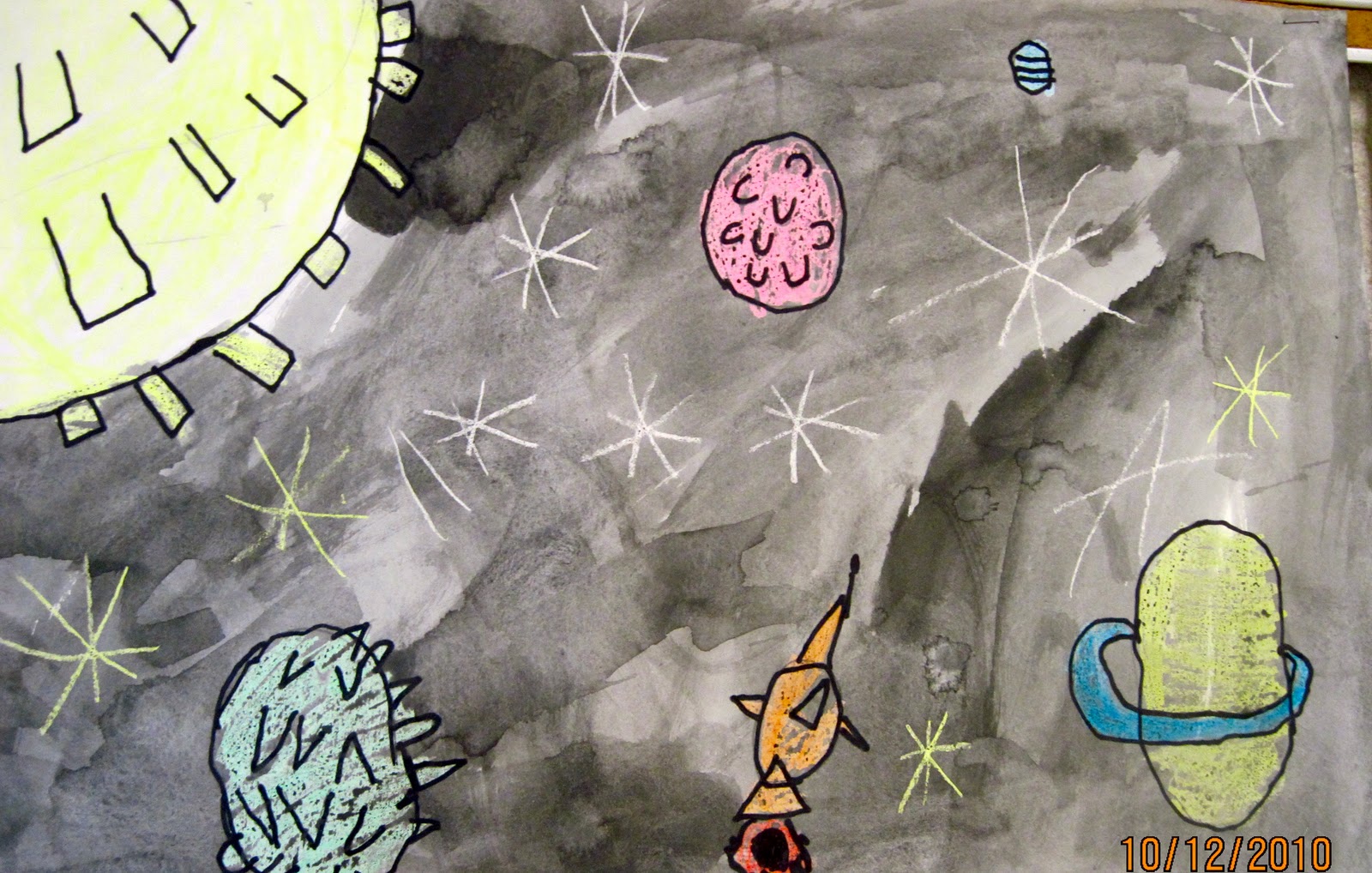 The Modern Art Smock: 1st Grade Outer Space Crayon Resist Paintingss