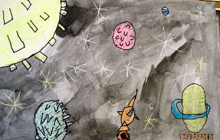 The Modern Art Smock: 1st Grade Outer Space Crayon Resist Paintingss