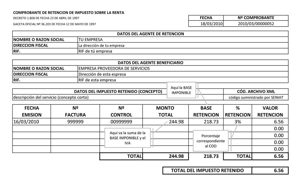 Formato Comprobante Retención de ISLR | La Secretaria Eficiente