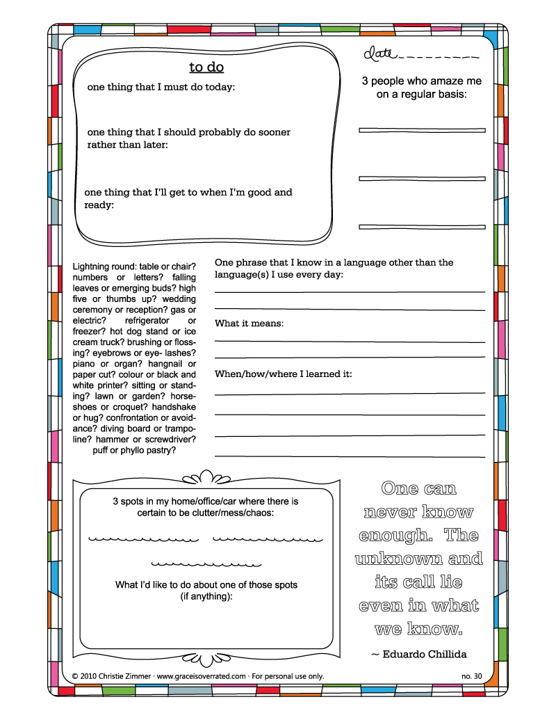 Adventures in Guided Journaling: Wednesday journal page