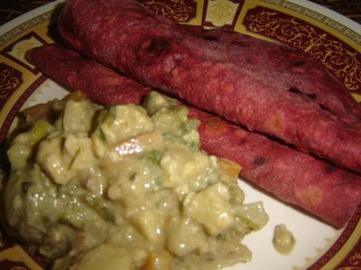 the footloose chef: Mixed veg kurma in nutty gravy with Beetroot paratha