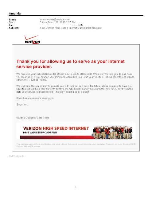 Verizon Save My Credit: Confirmation of Cancellation email from Verizon ...