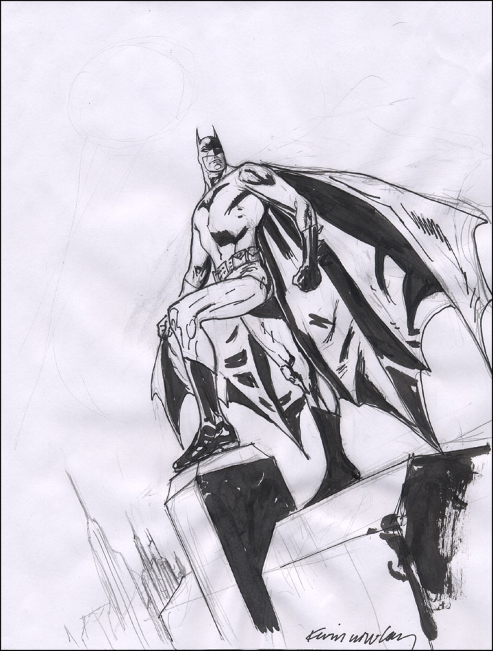 Kevin Nowlan: Batman on a ledge