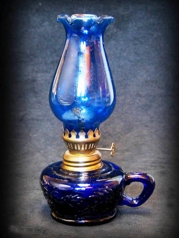 For Old Time's Sake: COBALT BLUE MINIATURE OIL LAMP AND SHADE