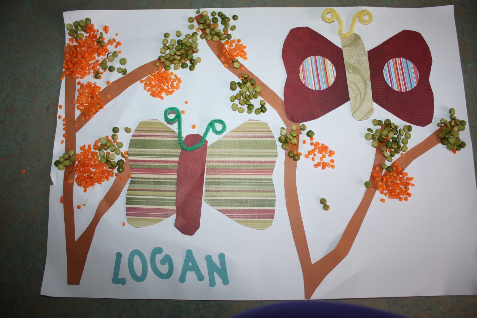 Kids Love Craft: Butterfly kids craft with lentil trees / leaves