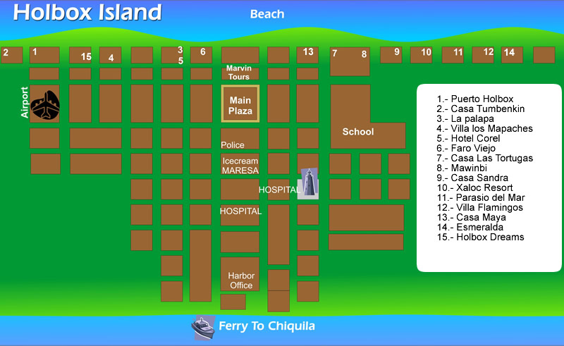 Vacaciones en Mexico: Mapas de la Isla Holbox en el Caribe mexicano