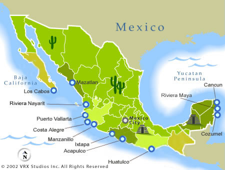 Vacaciones en Mexico: Mapa de Costa Alegre, México